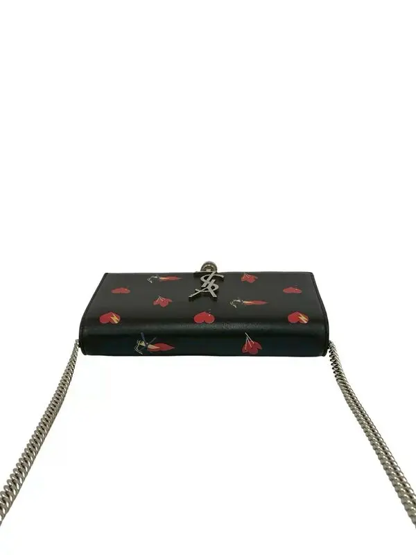 Saint Laurent Calfskin Heart And Smoking Lips Monogram Kate Tassel Wallet-on-chain - Black