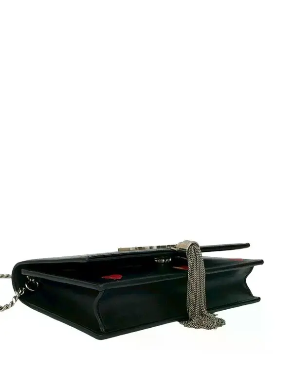 Saint Laurent Calfskin Heart And Smoking Lips Monogram Kate Tassel Wallet-on-chain - Black