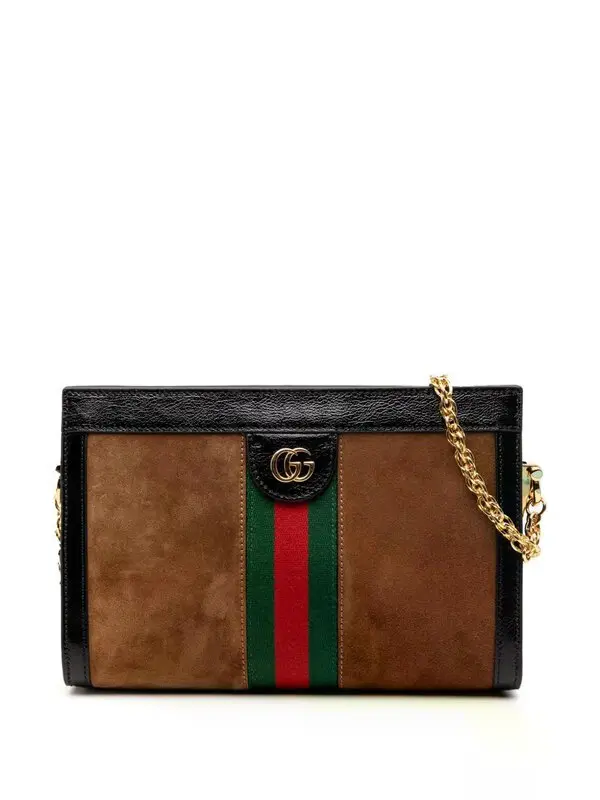 Gucci 2016-2025 Small Suede Web Ophidia Chain Crossbody Bag - Brown