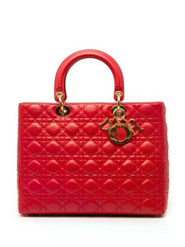 Dior 1999 Large Lambskin Cannage Lady Satchel - Red