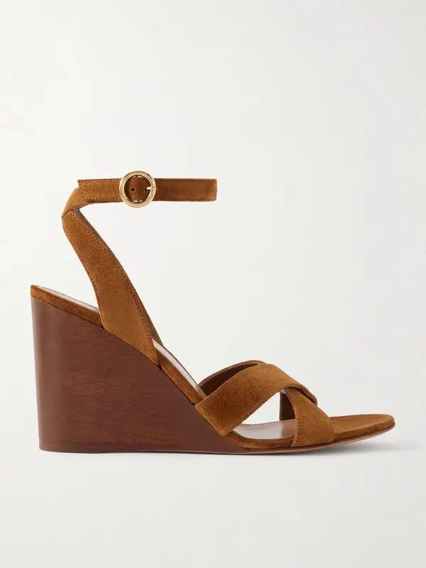 GIANVITO ROSSI 85 Suede Wedge Sandals - Brown