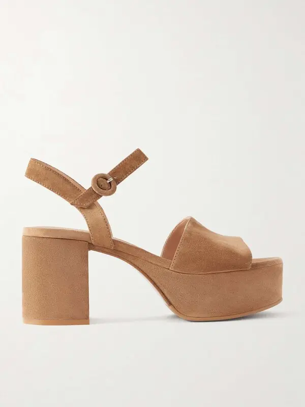 GIANVITO ROSSI Carol 35 Suede Platform Sandals - Neutral