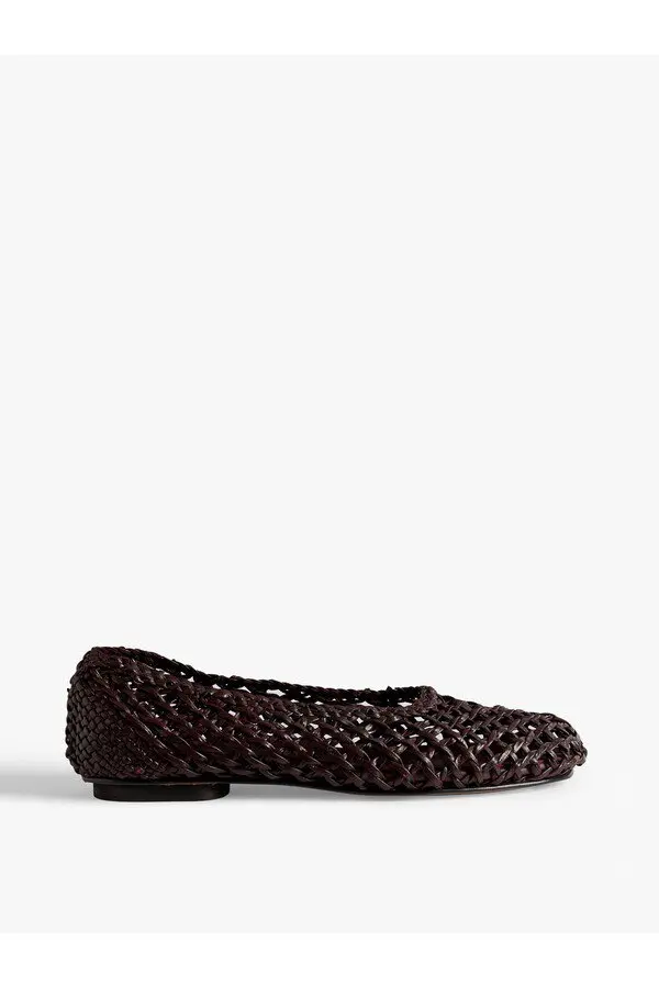 Le Monde Beryl Mica Knotted Leather Flats - Burgundy