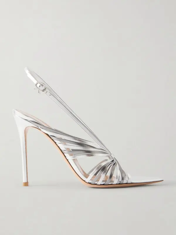 GIANVITO ROSSI Metallic Leather Slingback Sandals - Silver