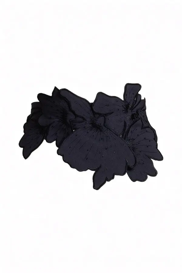 Natori Tech Cotton Taffeta Embroidered Obi Belt - Black