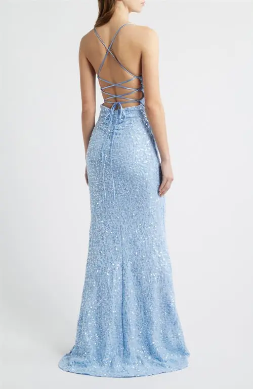 EMERALD SUNDAE Sequin Lace-up Back Mermaid Gown