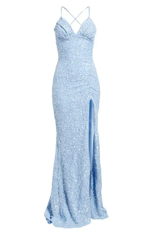 EMERALD SUNDAE Sequin Lace-up Back Mermaid Gown