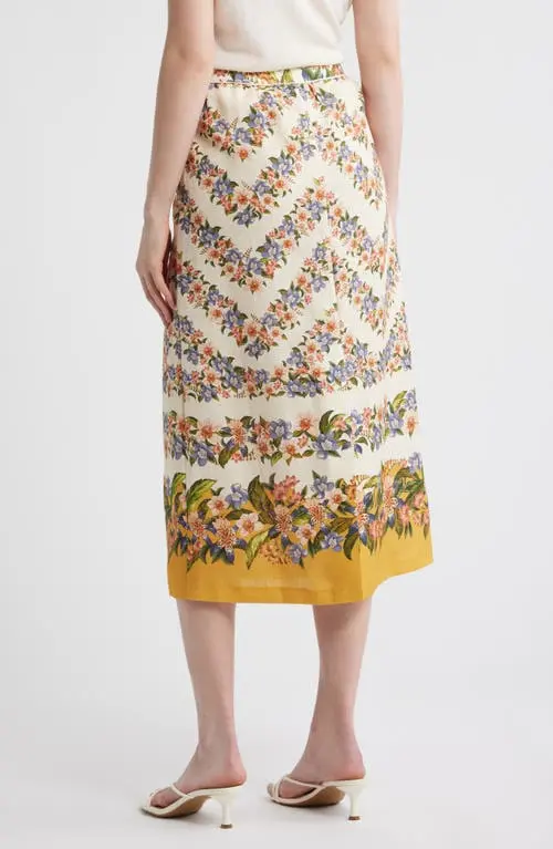 Farm Rio Floral Linen Midi Skirt
