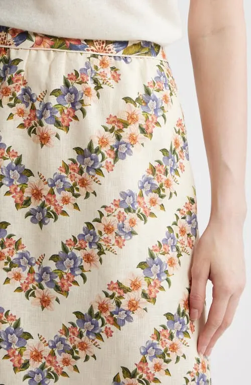 Farm Rio Floral Linen Midi Skirt
