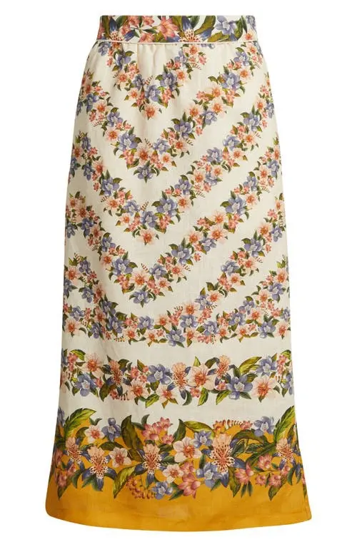 Farm Rio Floral Linen Midi Skirt