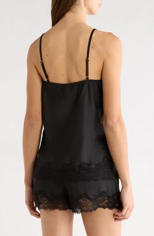 OPEN EDIT Lace Trim Satin Short Pajamas - Black