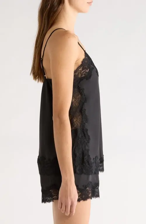 OPEN EDIT Lace Trim Satin Short Pajamas - Black
