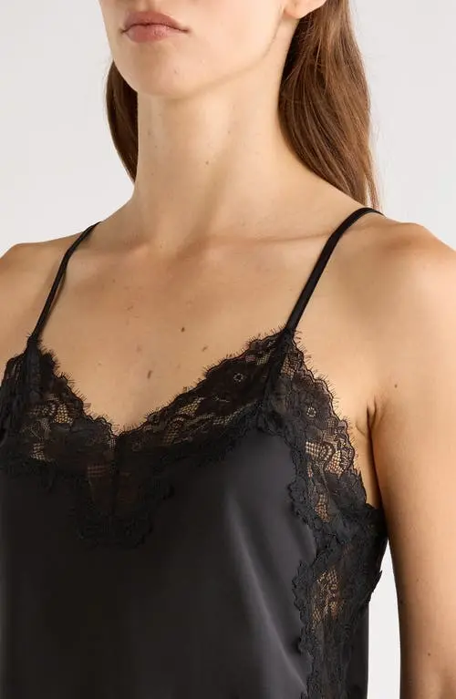 OPEN EDIT Lace Trim Satin Short Pajamas - Black