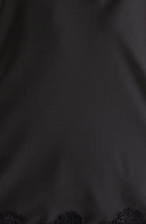 OPEN EDIT Lace Trim Satin Short Pajamas - Black