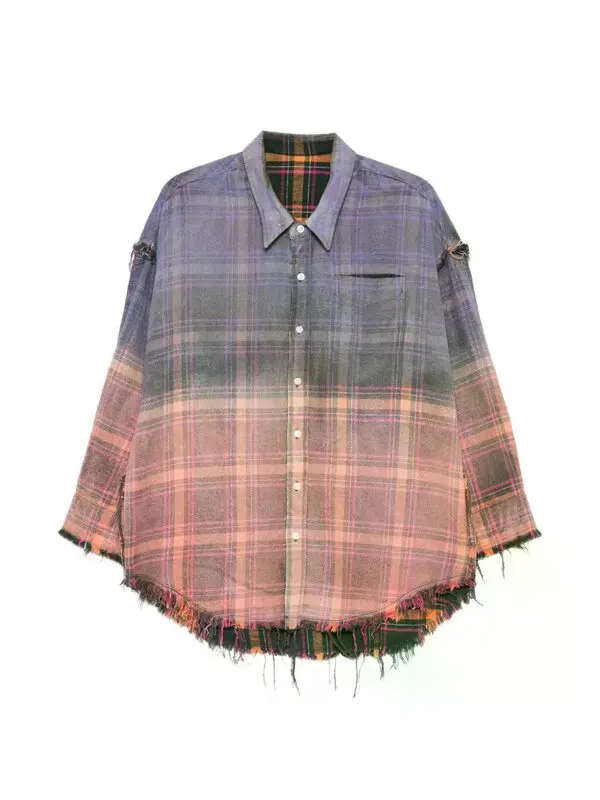 R13 Reversible Frayed Check Shirt - Grey
