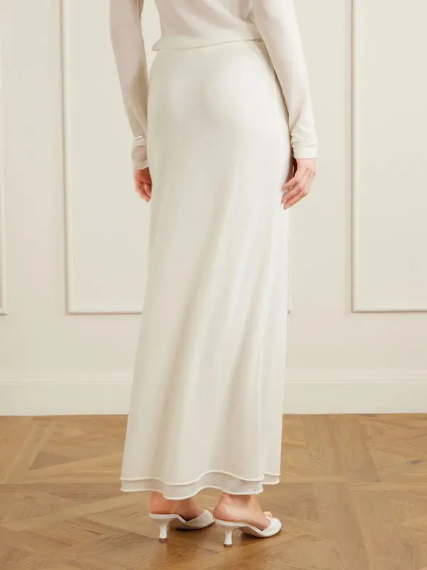 COLLEEN ALLEN Stretch Tencel Modal, Silk And Cashmere-blend Maxi Skirt - Neutrals