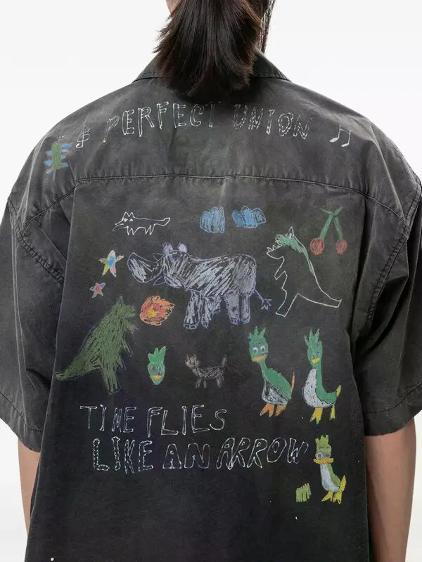 Mihara Yasuhiro Hand Drawing Print Shirt - Black