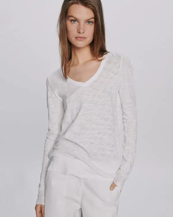 ATM Anthony Thomas Melillo Slub Jersey Long Sleeve V-neck T-shirt - White