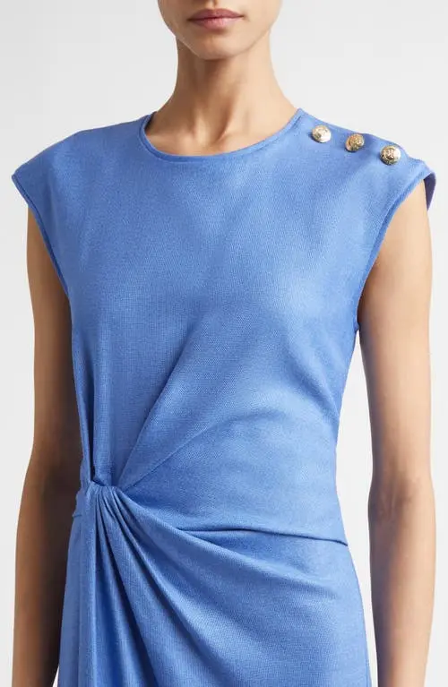 St. John Twisted Bodice Cap-sleeve Dress - Periwinkle