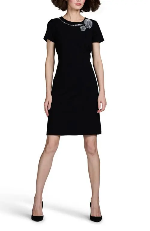 EMILY SHALANT Rhinestone Floral Cocktail Shift Dress