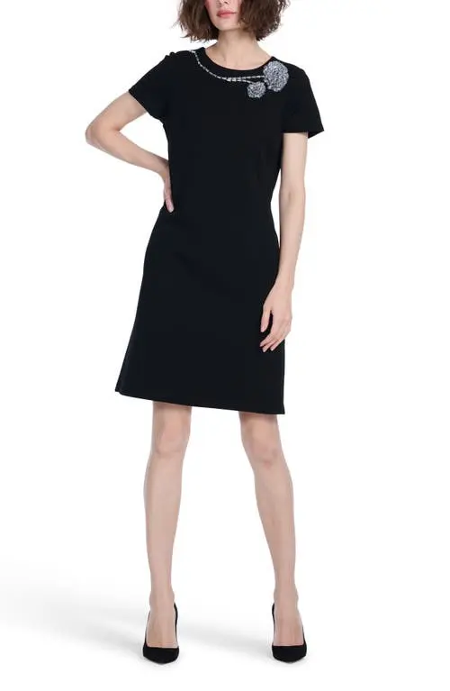 EMILY SHALANT Rhinestone Floral Cocktail Shift Dress