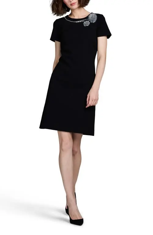 EMILY SHALANT Rhinestone Floral Cocktail Shift Dress