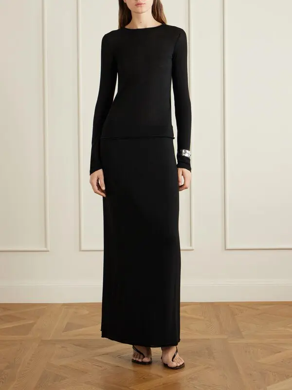 COLLEEN ALLEN Stretch Tencel Modal Silk And Cashmere-blend Maxi Skirt - Black