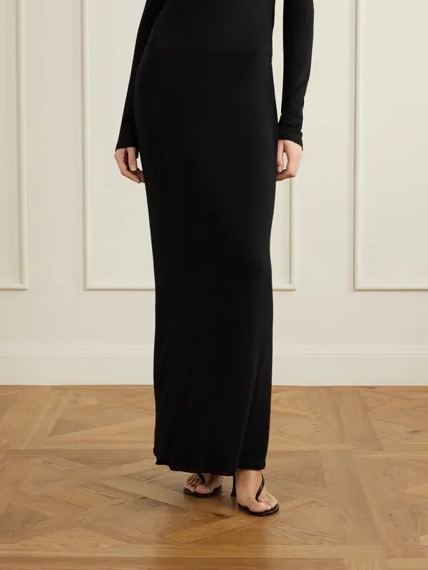 COLLEEN ALLEN Stretch Tencel Modal Silk And Cashmere-blend Maxi Skirt - Black