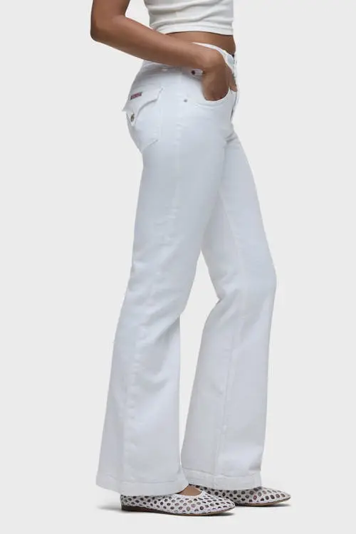 Hudson Jeans Dana Flap Pocket Flare Jeans - White