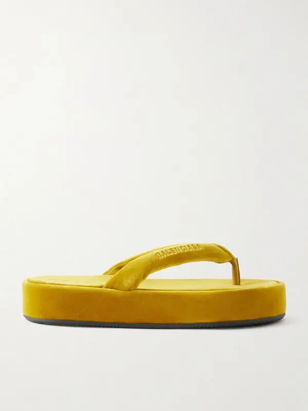 Balenciaga Jet Lag Velvet Thong Sandals - Yellow