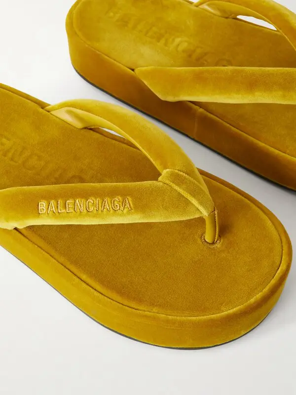 Balenciaga Jet Lag Velvet Thong Sandals - Yellow