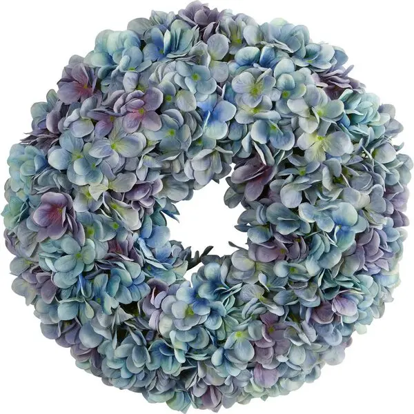 NEARLY NATURAL 16-in Hydrangea Artificial Wreath - Blue