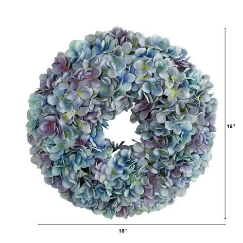 NEARLY NATURAL 16-in Hydrangea Artificial Wreath