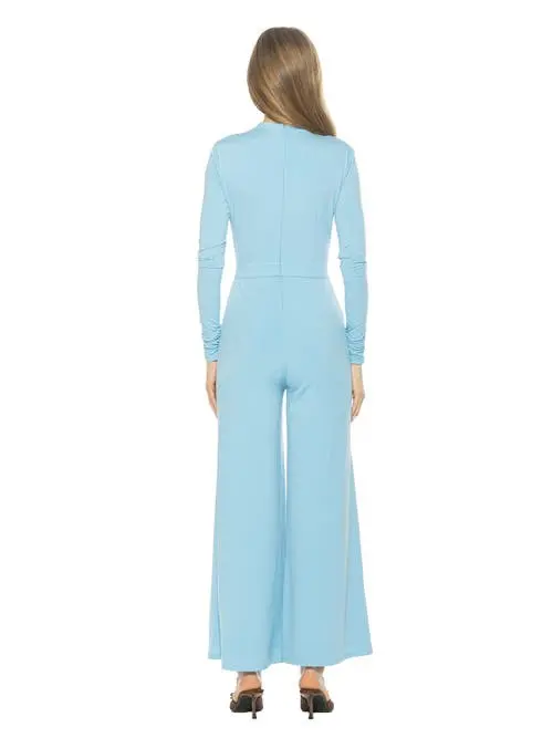 ALEXIA ADMOR Yael Long Sleeve Ruched Top Jumpsuit - Denim