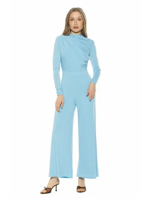 ALEXIA ADMOR Yael Long Sleeve Ruched Top Jumpsuit - Denim