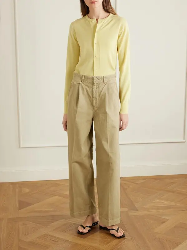 Auralee Garment-dyed Cotton-twill Wide-leg Pants - Neutrals