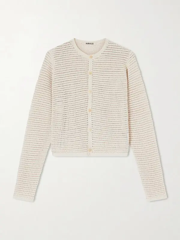 Auralee Tussah Crocheted Silk And Cotton-blend Cardigan