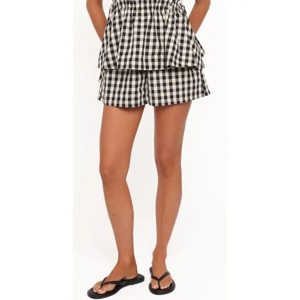 PETAL & PUP Gingham Cotton Shorts - Black Gingham