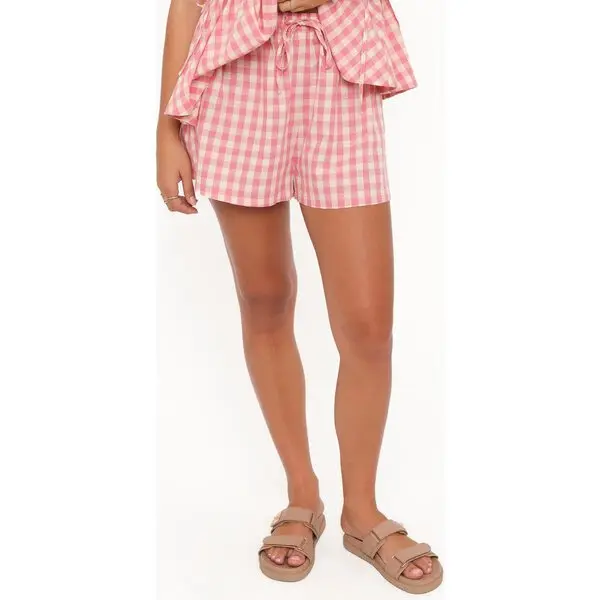 PETAL & PUP Rory Gingham Cotton Shorts - Pink Gingham