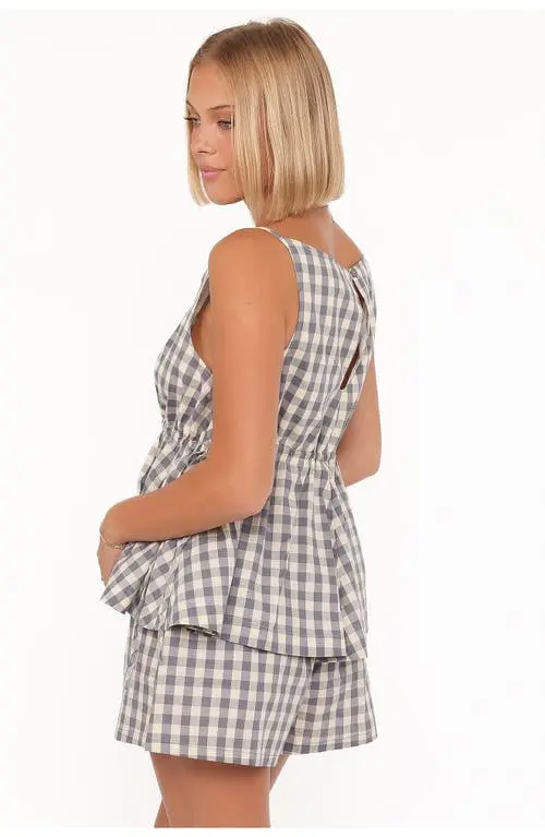 PETAL & PUP Gingham Cotton Shorts - Slate Blue Gingham