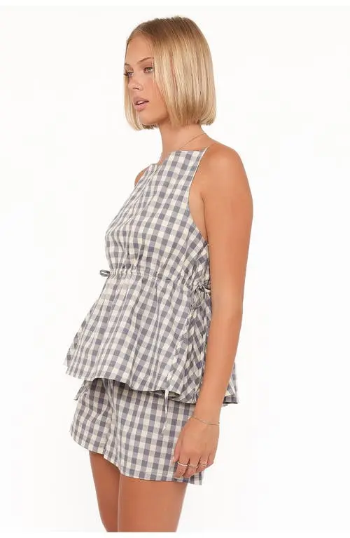 PETAL & PUP Gingham Cotton Shorts - Slate Blue Gingham