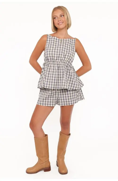 PETAL & PUP Gingham Cotton Shorts - Slate Blue Gingham
