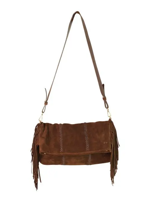 Carlos Falchi Large Fringe Suede Convertible Messenger - Cocoa