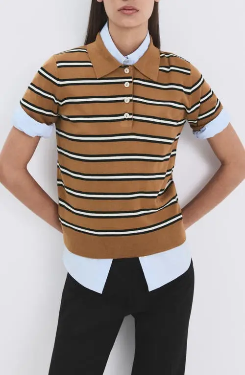 Mango Striped Polo Sweater - Caramel