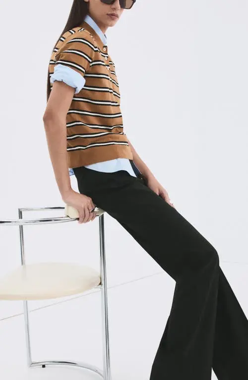 Mango Striped Polo Sweater - Caramel