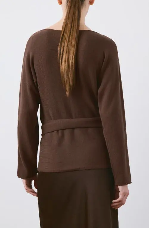 Mango Long Sleeve Belted Cotton Sweater