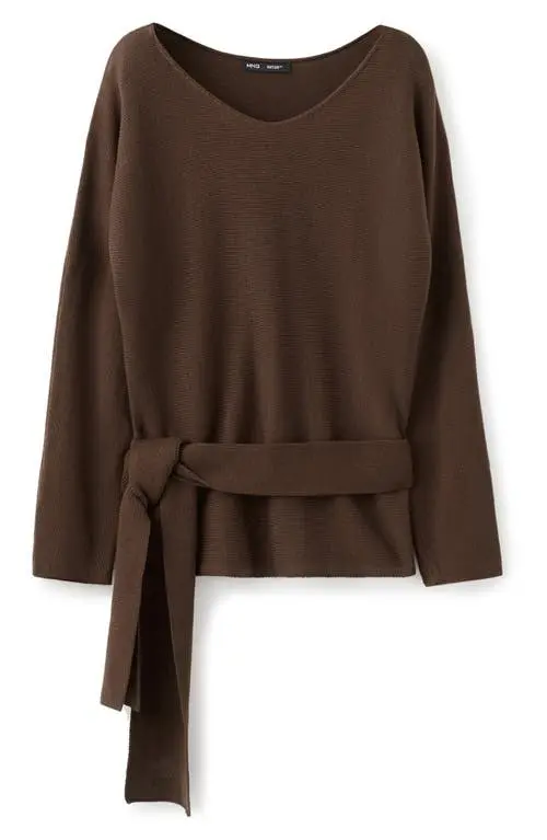 Mango Long Sleeve Belted Cotton Sweater