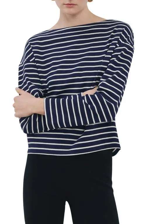 Mango Stripe Boatneck Sweatshirt - Navy