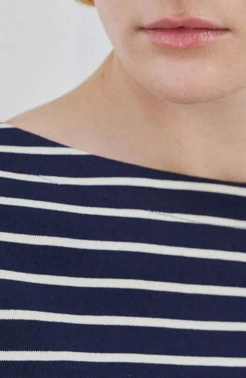 Mango Stripe Boatneck Sweatshirt - Navy