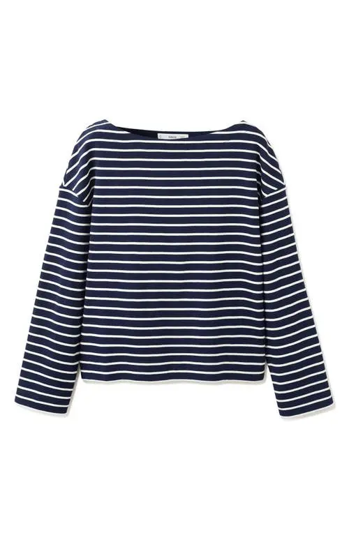 Mango Stripe Boatneck Sweatshirt - Navy